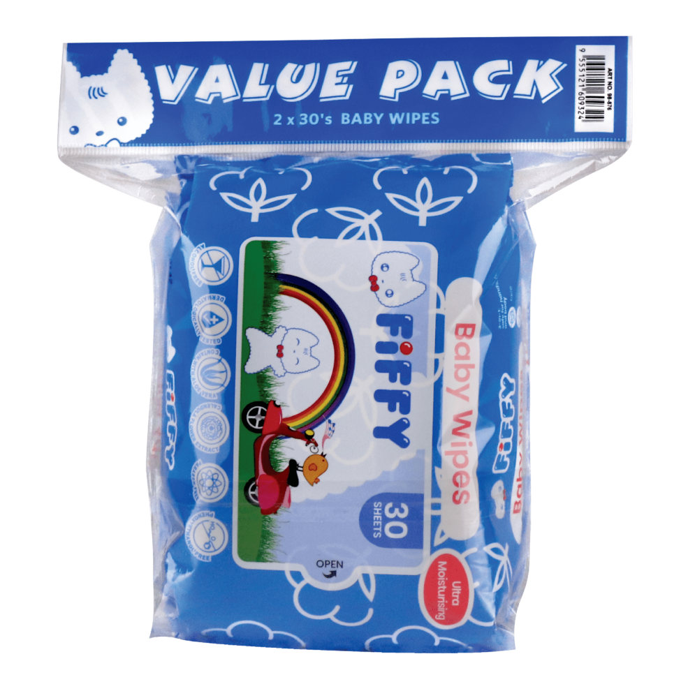 Wipes & Holders - FIFFY BABY WIPES BLUE 30 S X 2