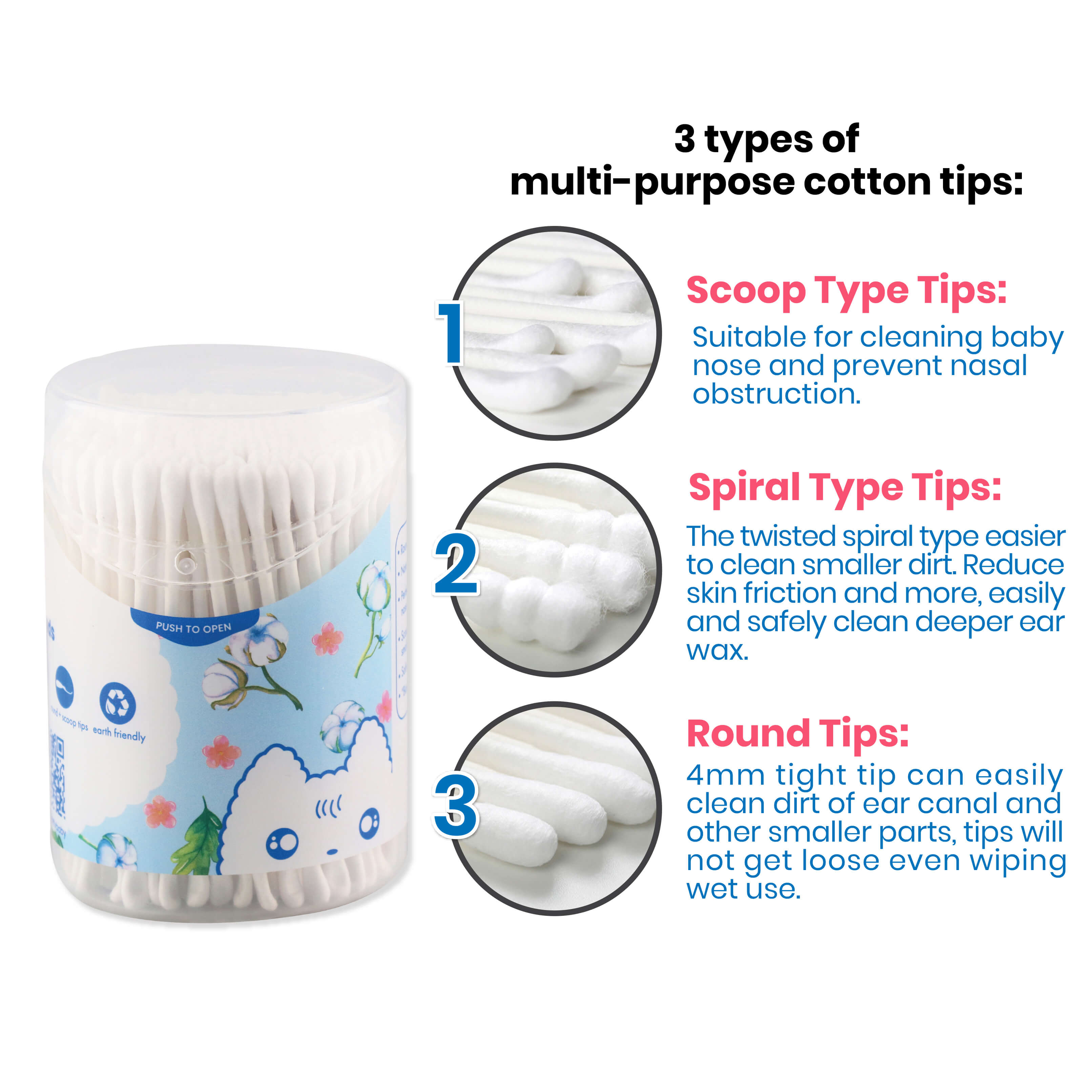 FIFFY TWIN PACK MINI COTTON BUD (100PCS x 2 DRUMS) 98-643